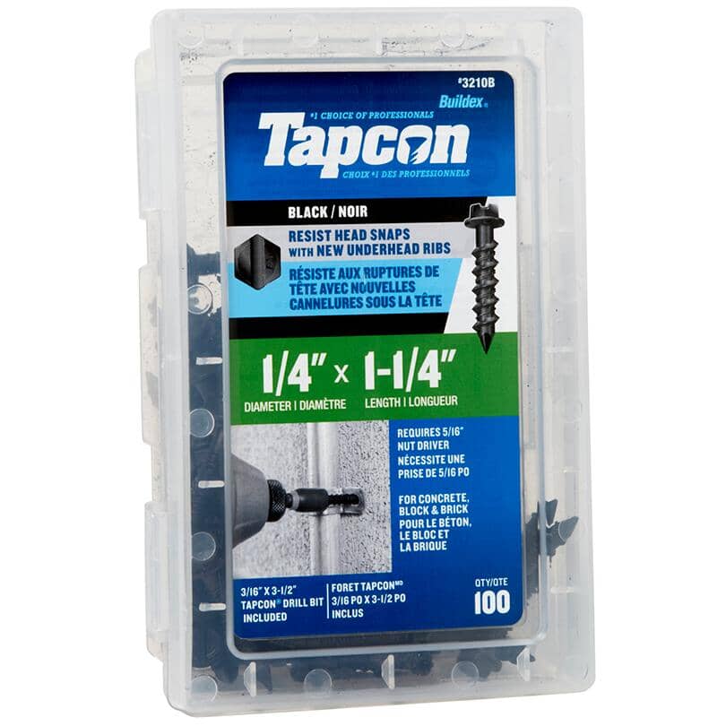 TAPCON 100 Pack 1/4" x 1-1/4" Black Hex Head Concrete Screws | Home ...