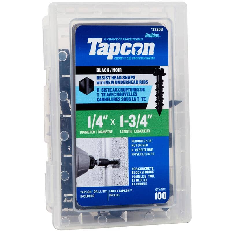 TAPCON 100 Pack 1/4" x 1-3/4" Black Hex Head Concrete Screws | Home Hardware