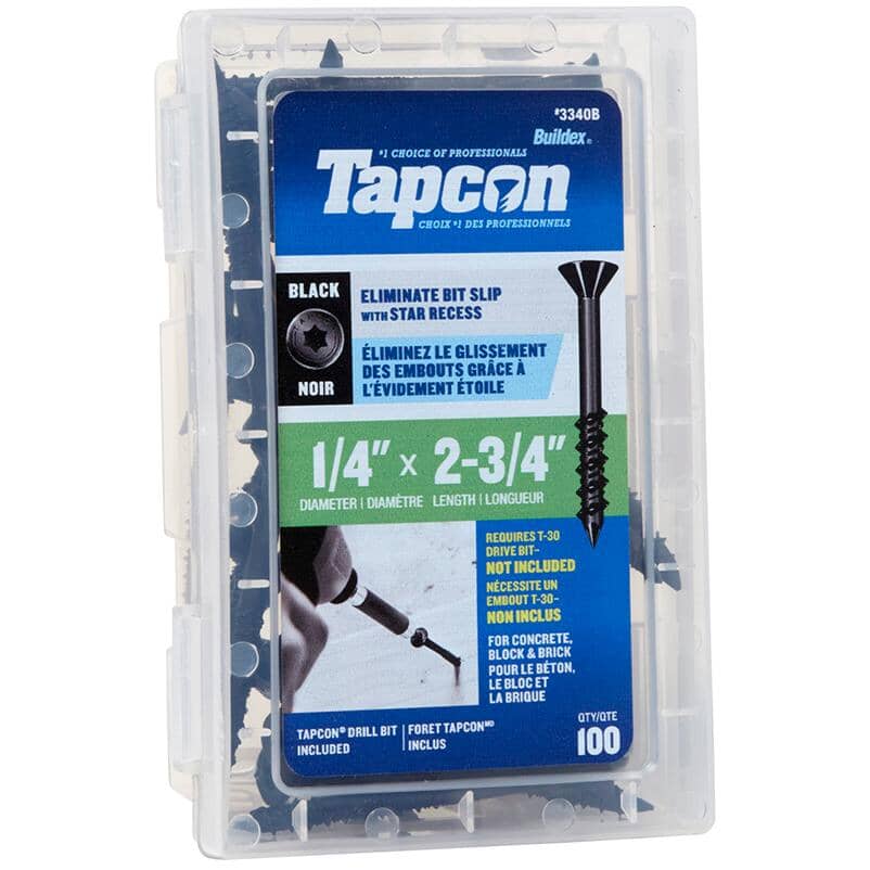 TAPCON 100 Pack 1/4" x 2-3/4" Black Star Head Concrete Screws | Home ...