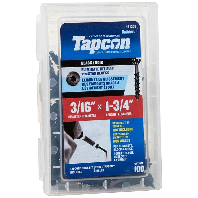 TAPCON 100 Pack 3/16" x 1-3/4" Black Star Head Concrete Screws | Home ...