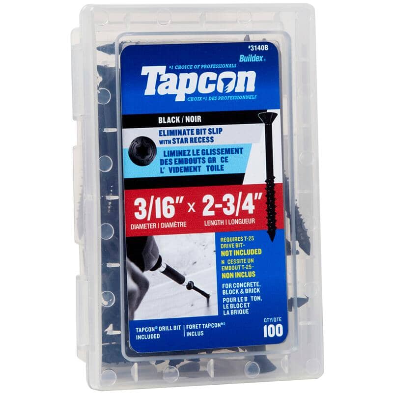 TAPCON 100 Pack 3/16" x 2-3/4" Black Star Head Concrete Screws | Home Hardware