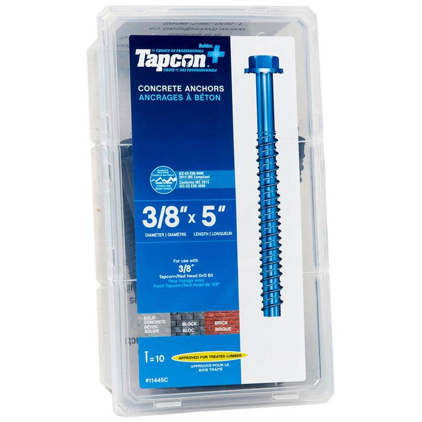 TAPCON Tapcon+ 10 Pack 3/8" x 5" Hex Head Concrete Screws | Home Hardware