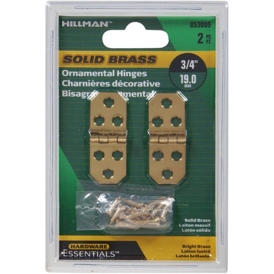 HILLMAN 2 Pack 3/4" x 1-13/16" Bright Brass Decorative Hinges | Home ...