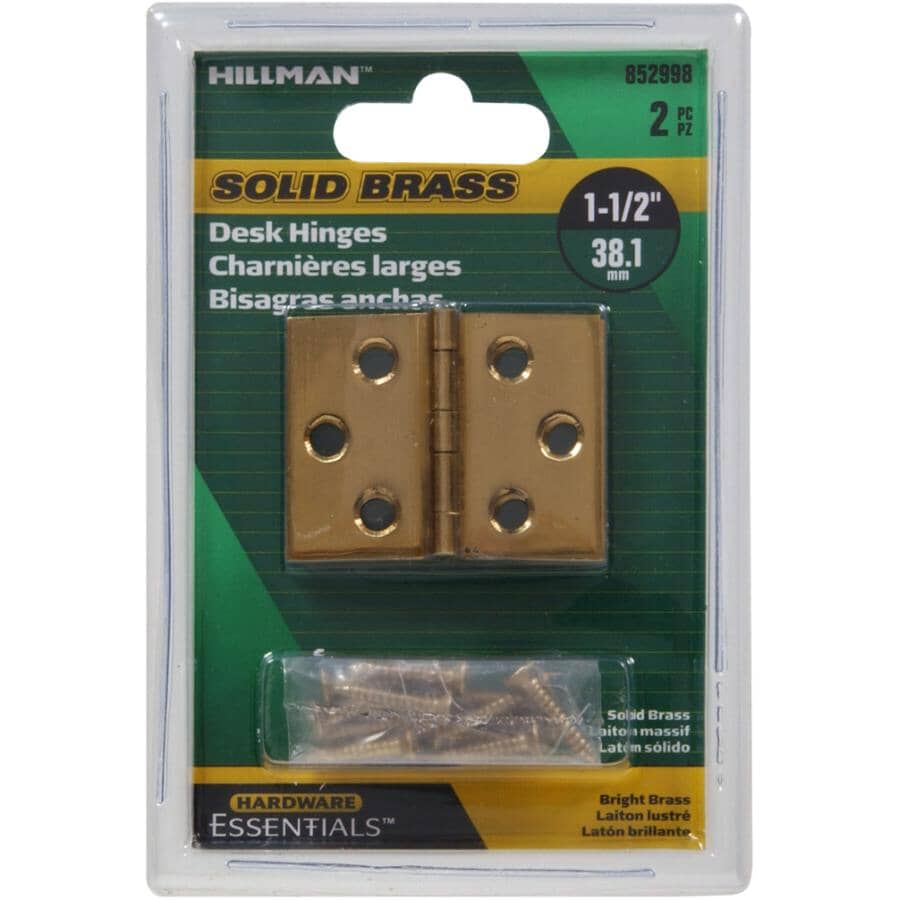 HILLMAN 2 Pack 1-1/2" x 2" Bright Brass Desk Hinges | Home Hardware