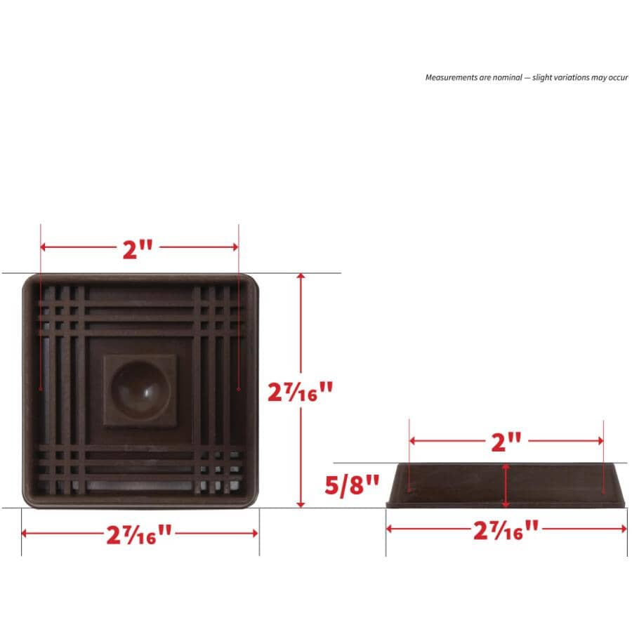 SHEPHERD HARDWARE PRODUCTS 2" Square Brown Rubber Caster Cups | Home ...