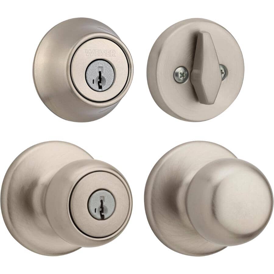 WEISER LOCK Satin Nickel Fairfax Smart Key Entrance and Deadbolt ...