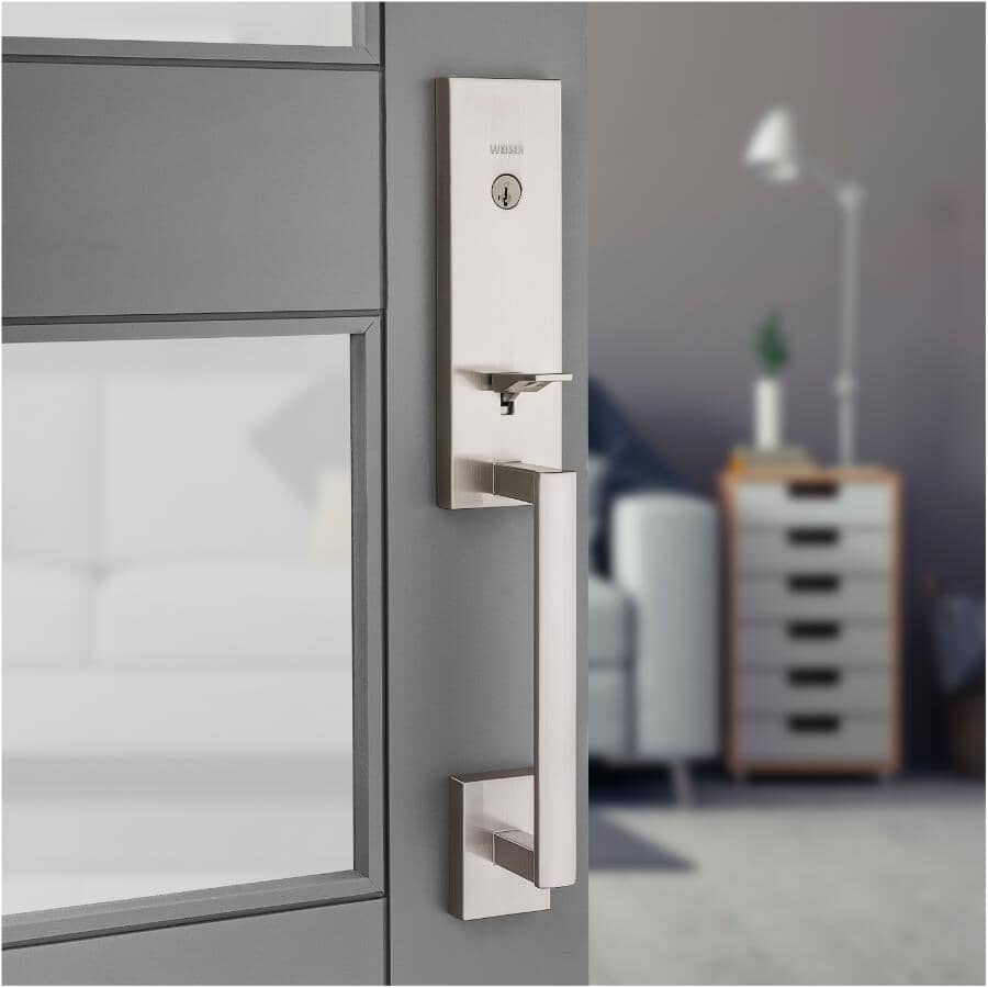 WEISER LOCK Satin Nickel Vancouver / Halifax Smart Key Entrance Gripset ...