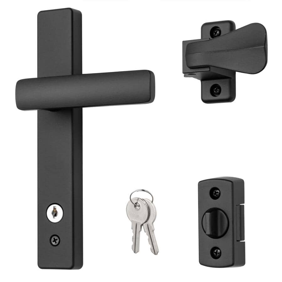 IDEAL SECURITY Matte Black Screen Door Lever Set with Keyed Deadbolt ...