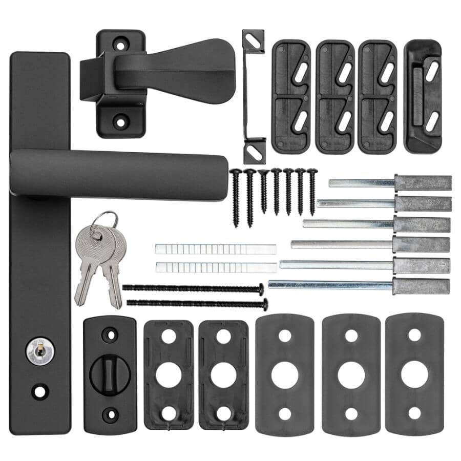 IDEAL SECURITY Matte Black Screen Door Lever Set with Keyed Deadbolt ...
