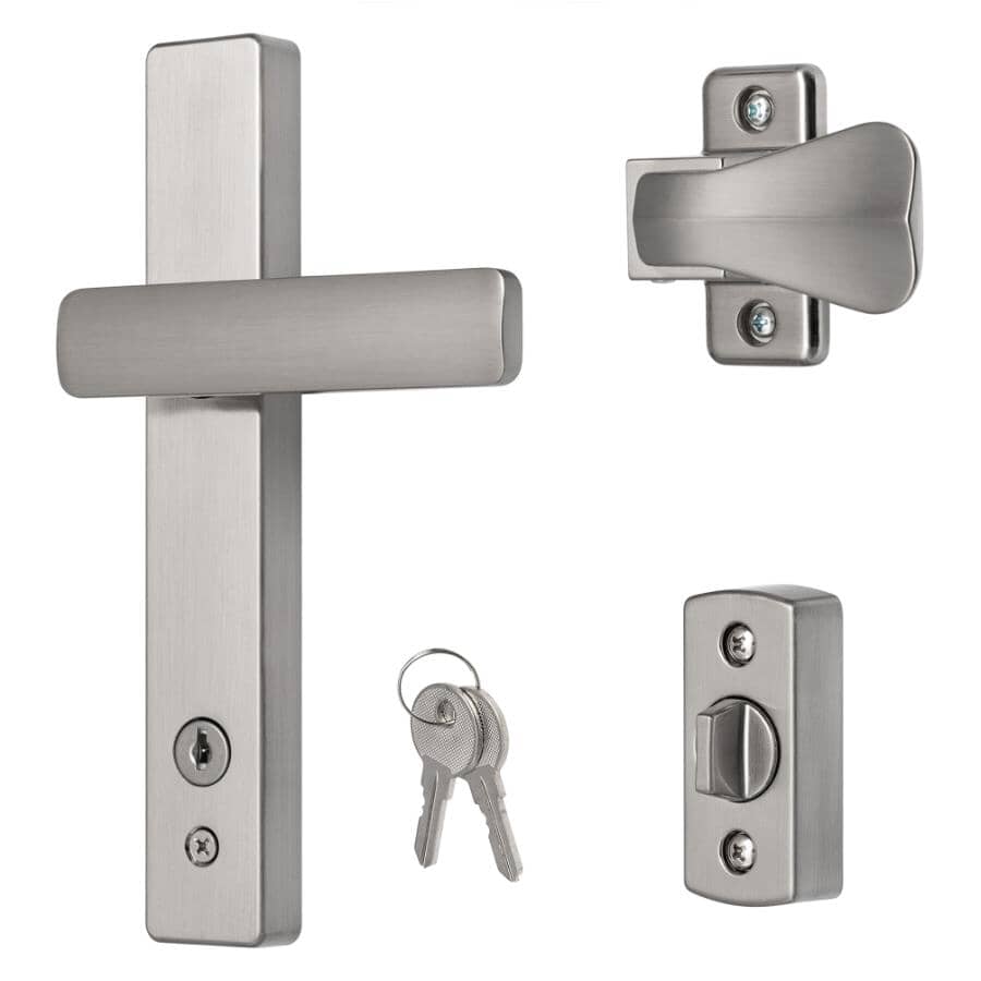 IDEAL SECURITY Satin Chrome Screen Door Lever Set with Keyed Deadbolt ...