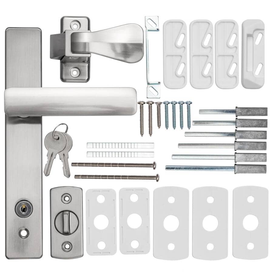 IDEAL SECURITY Satin Chrome Screen Door Lever Set with Keyed Deadbolt ...