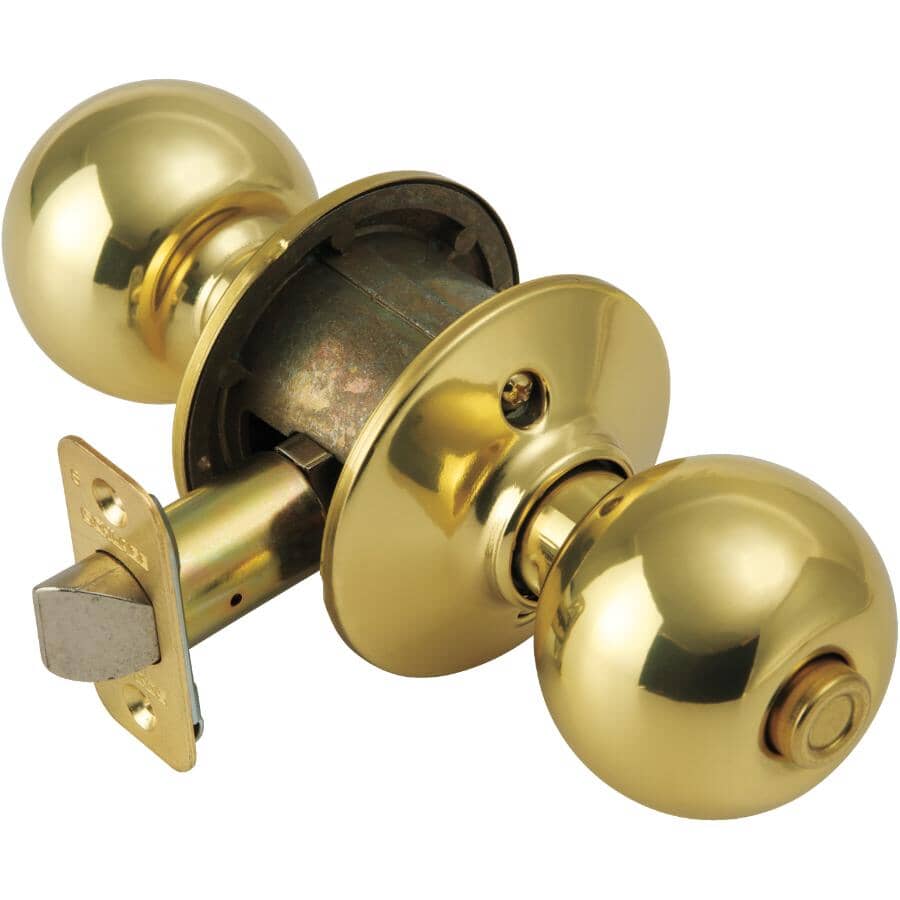 SCHLAGE LOCK Bright Brass Orbit Privacy Door Knobset | Home Hardware