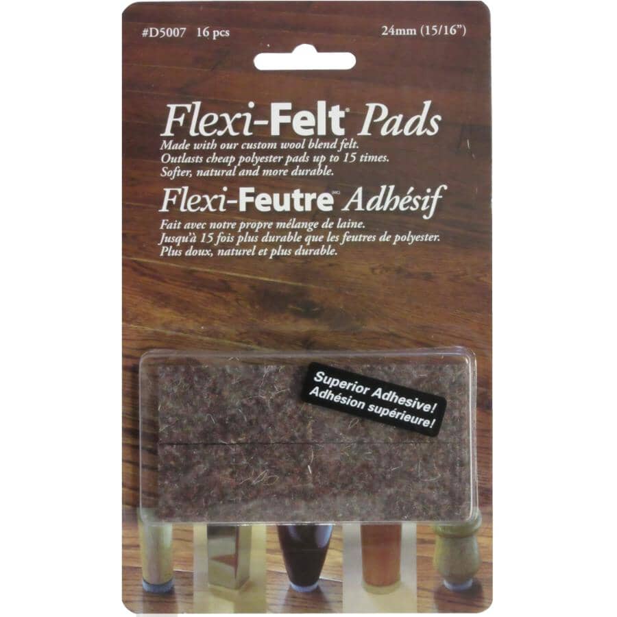 Flexi-Felt 16 Pack 15/16" Brown Square Felt Pads | Home Hardware