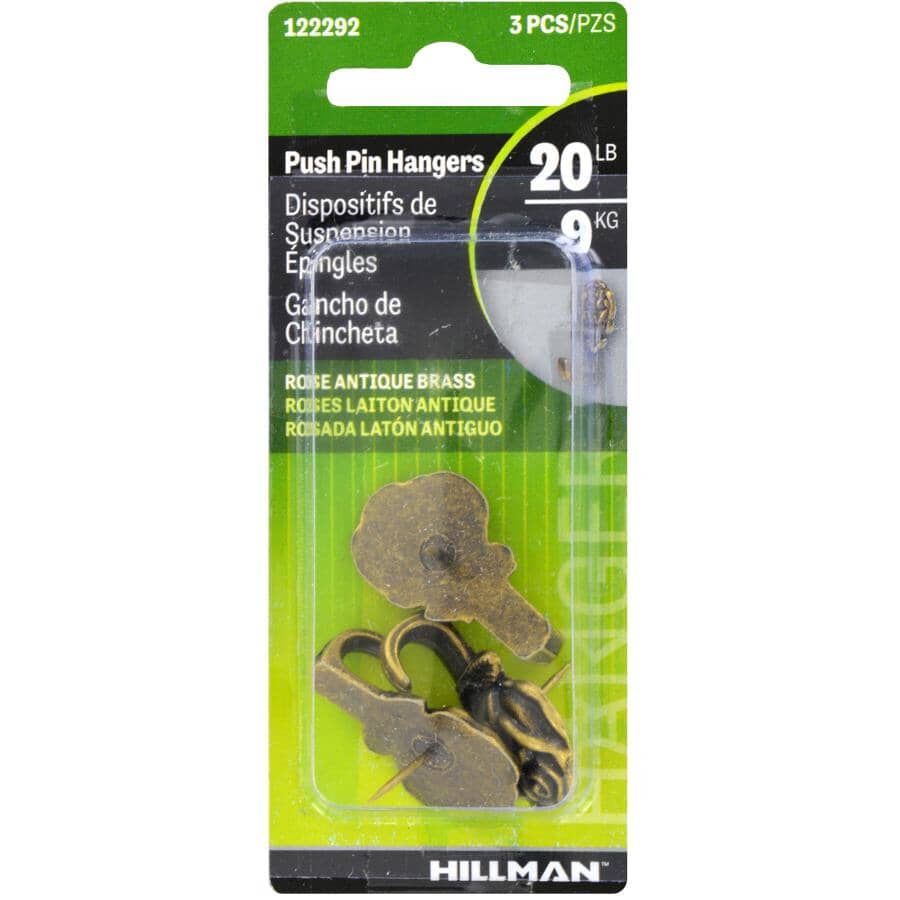 HILLMAN 3 Pack Rose Antique Brass Push Pin 20lb Picture Hangers | Home ...
