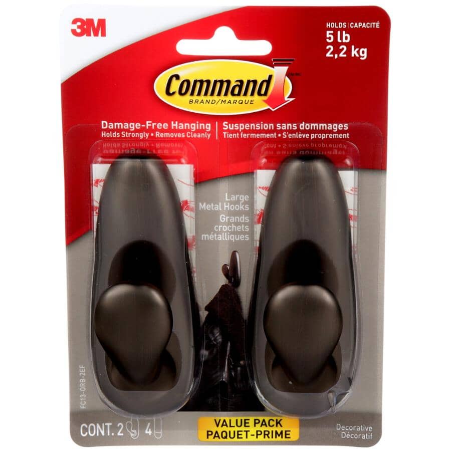 COMMAND 2 Pack Classic Large Oil Rubbed Bronze Metal Adhesive Hook ...