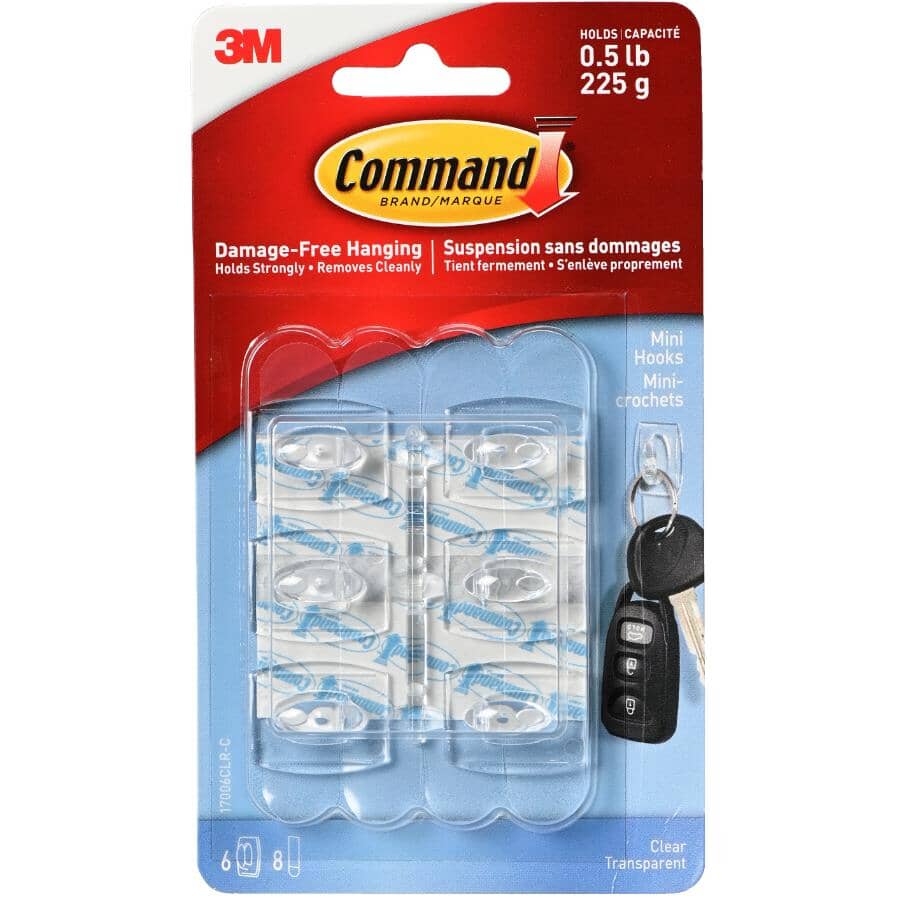 COMMAND 6 Hooks Plus 8 Strips Mini Clear Adhesive Hooks | Home Hardware
