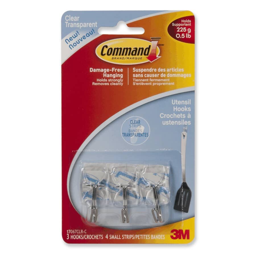 COMMAND 3 Hooks Plus 4 Strips Clear Utensil Adhesive Hooks | Home Hardware
