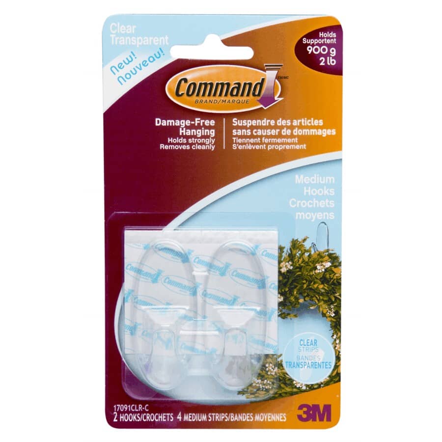 COMMAND 2 Hooks Plus 4 Strips Clear Medium Adhesive Hooks | Home Hardware