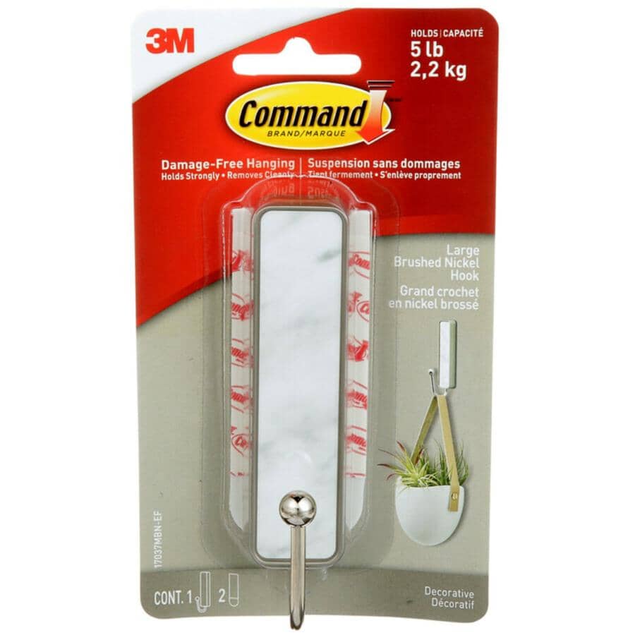 COMMAND Large Brushed Nickel Hook, Marble Finish | Home Hardware