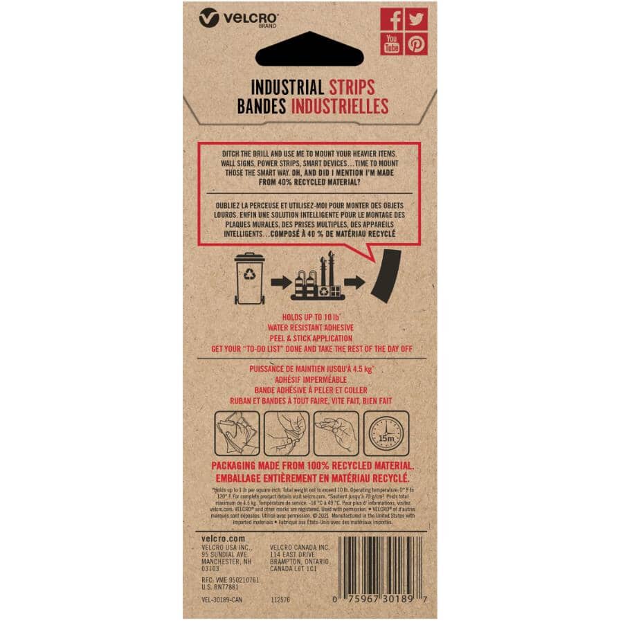 VELCRO (R) BRAND FASTENERS 3" x 1-3/4" Industrial Strips, 10lb | Home ...