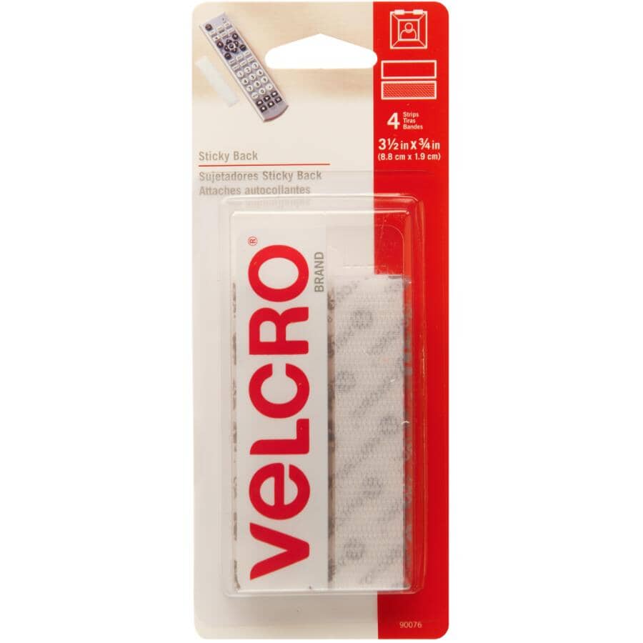 VELCRO (R) BRAND FASTENERS 3-1/2" x 3/4" Sticky Back White Strips ...
