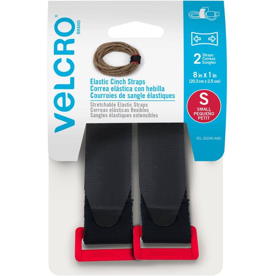 VELCRO (R) BRAND FASTENERS 8" x 1" Black Elastic Cinch Strap with Red D ...
