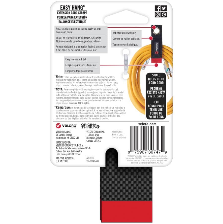 VELCRO (R) BRAND FASTENERS 1-1/2" x 10" Black Easy Hang Extension Cord ...
