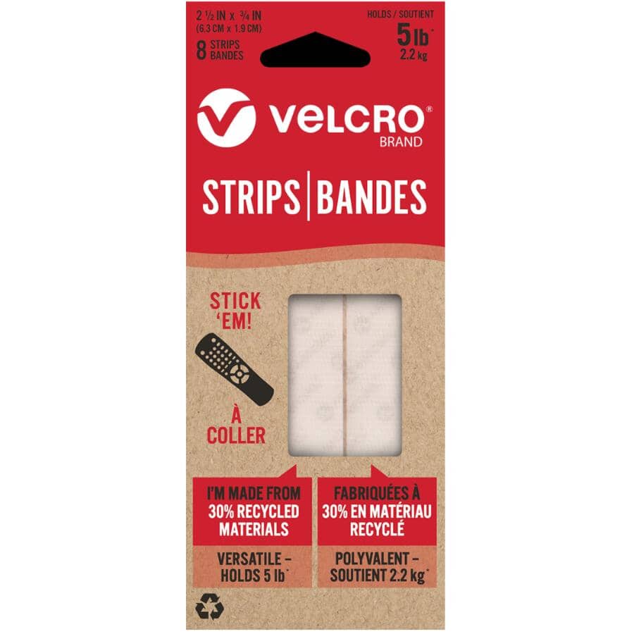 VELCRO (R) BRAND FASTENERS 2-1/2" x 3/4" White Eco Strips | Home Hardware