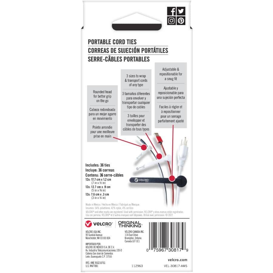 VELCRO (R) BRAND FASTENERS Portable Cord Ties, Assorted Sizes | Home ...