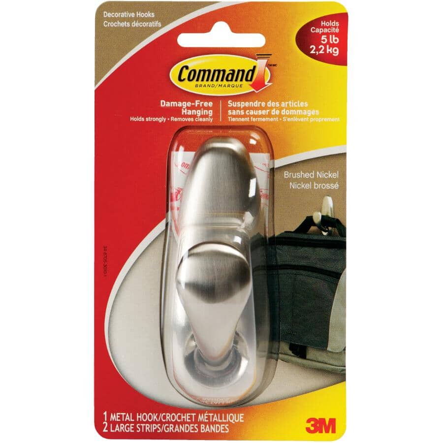 COMMAND Large Brushed Nickel Metal Classic Adhesive Hook | Home Hardware