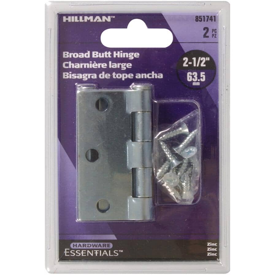 HILLMAN 2 Pack 2-1/2" Zinc Broad Butt Hinges | Home Hardware