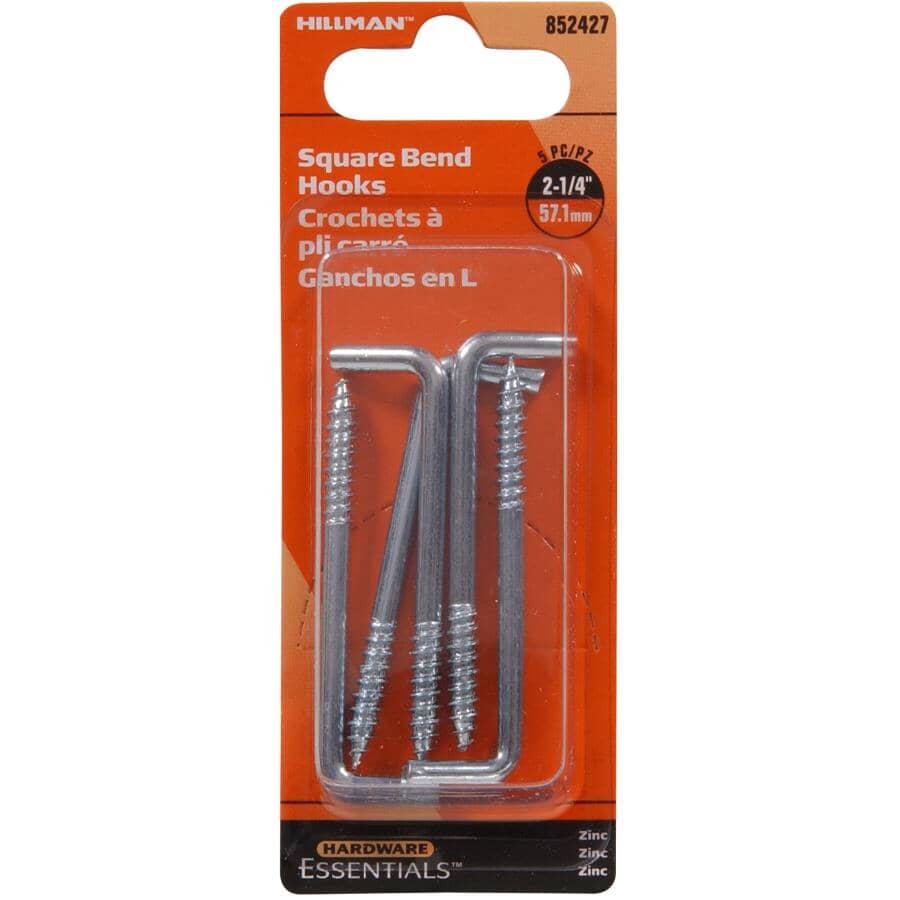 HILLMAN 5 Pack 2-1/4" Zinc Square Bend Screw Hooks | Home Hardware