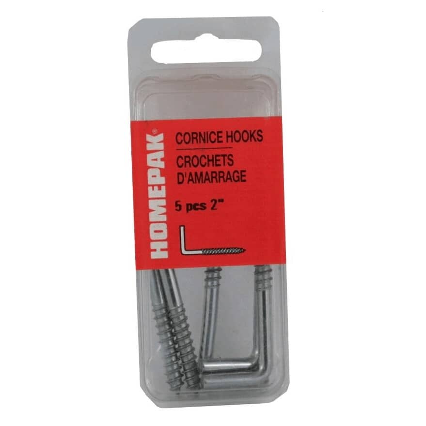 HOME PAK 5 Pack 2" Zinc Square Bend Screw Hooks | Home Hardware