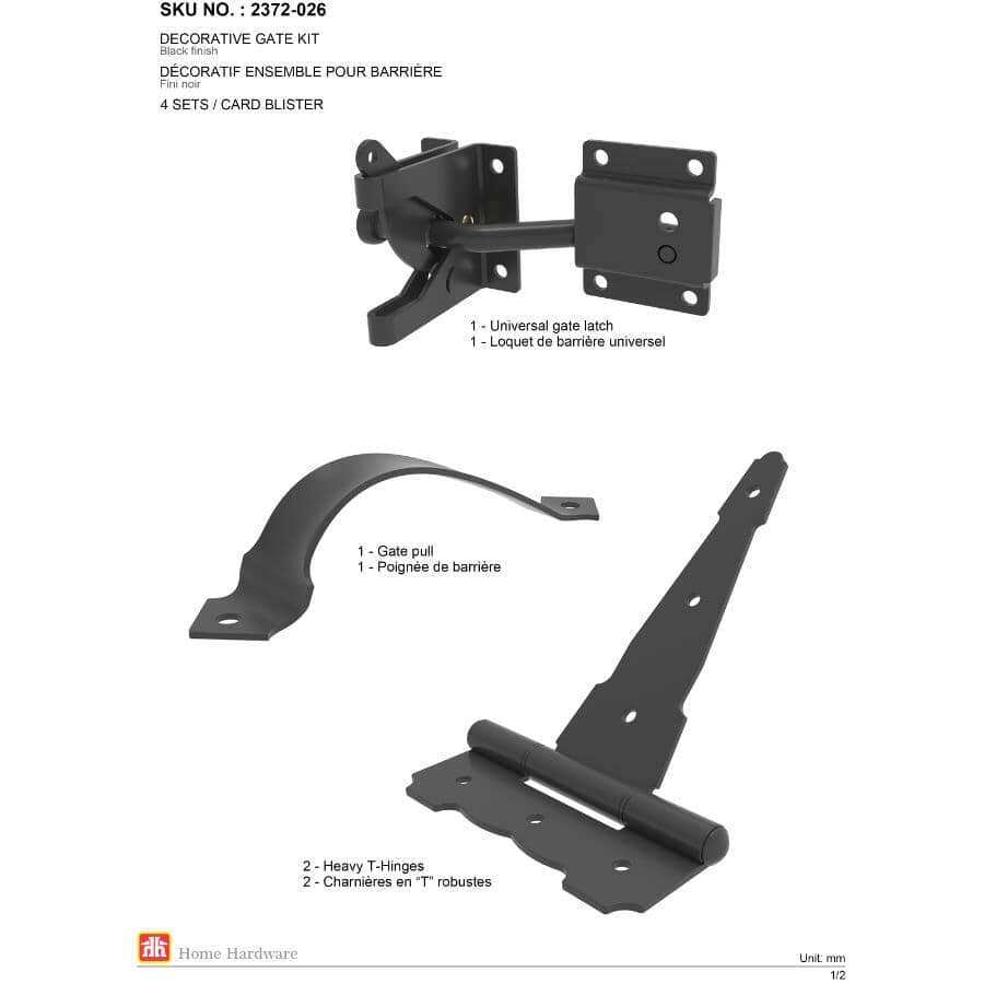 BUILDER'S HARDWARE 4 Piece Decorative Black Gate Hardware Kit | Home ...