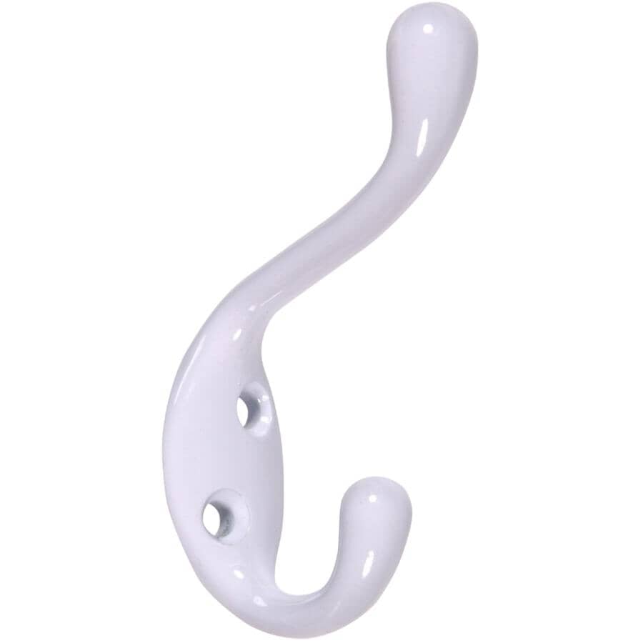 HILLMAN 3-1/2" White 2 Hook Heavy Duty Single Hat/Coat Hook | Home Hardware
