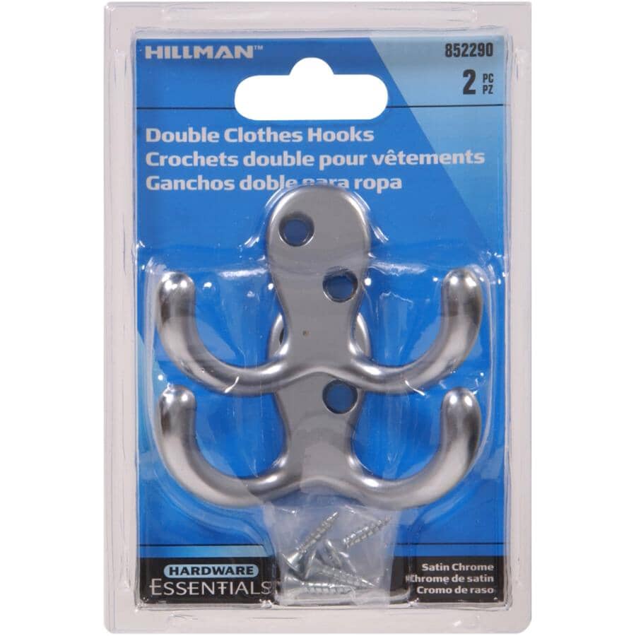 HILLMAN 2 Pack Satin Chrome Double Clothes Hooks | Home Hardware