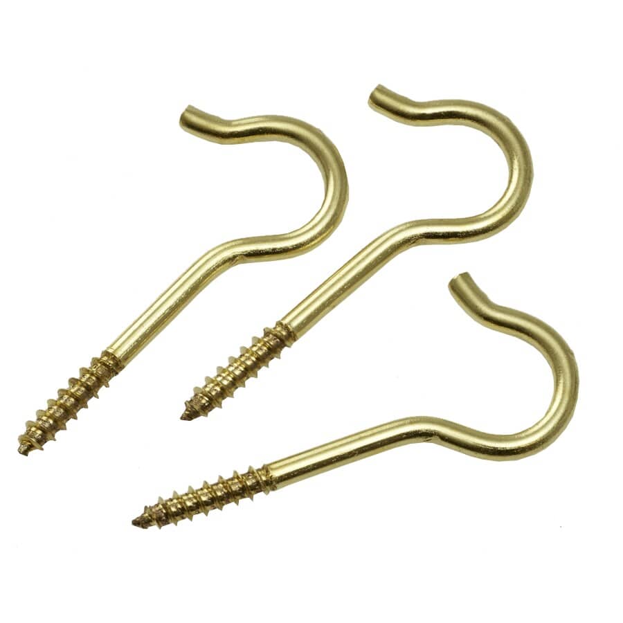 BUILDER'S HARDWARE 3 Pack #8 x 2-3/16" Brass Ceiling Hooks | Home Hardware