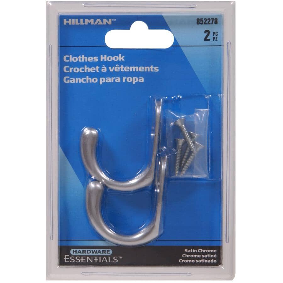 HILLMAN 2 Pack Satin Chrome Single Wardrobe Hooks | Home Hardware