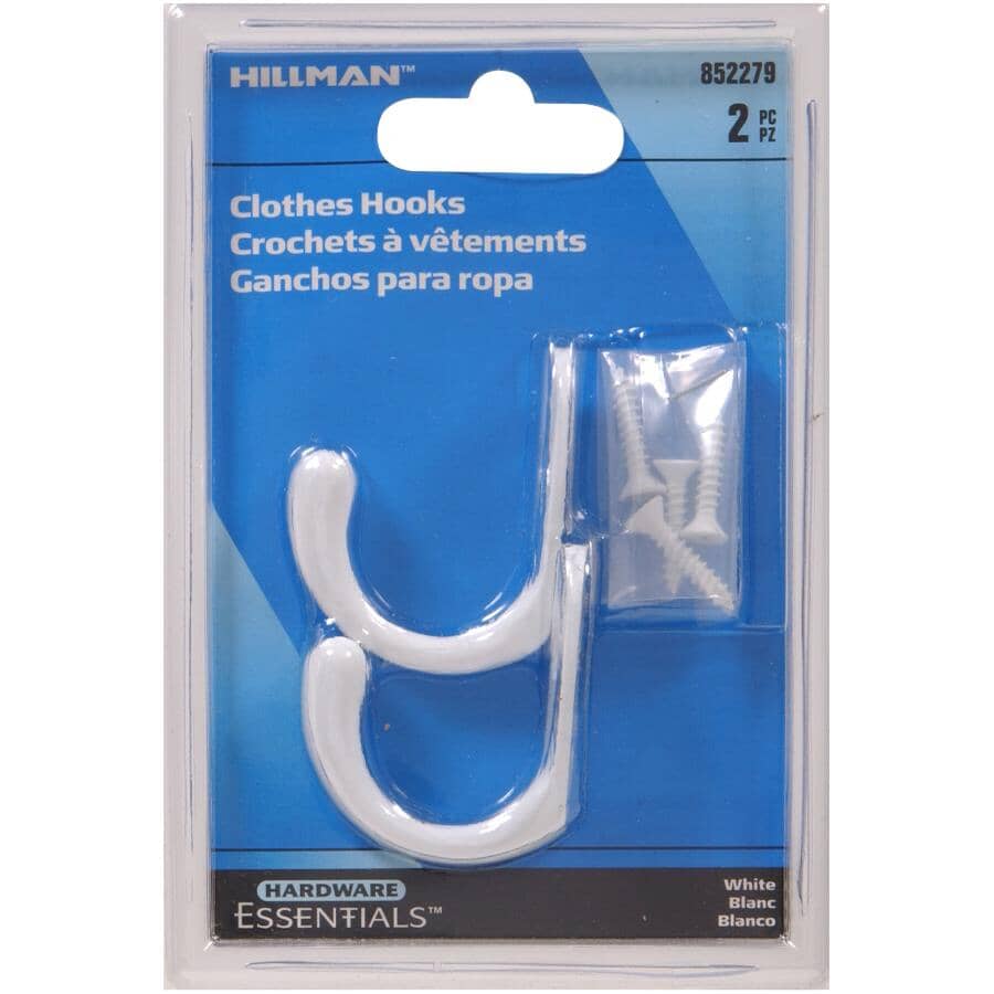 HILLMAN 2 Pack White Single Wardrobe Hooks | Home Hardware