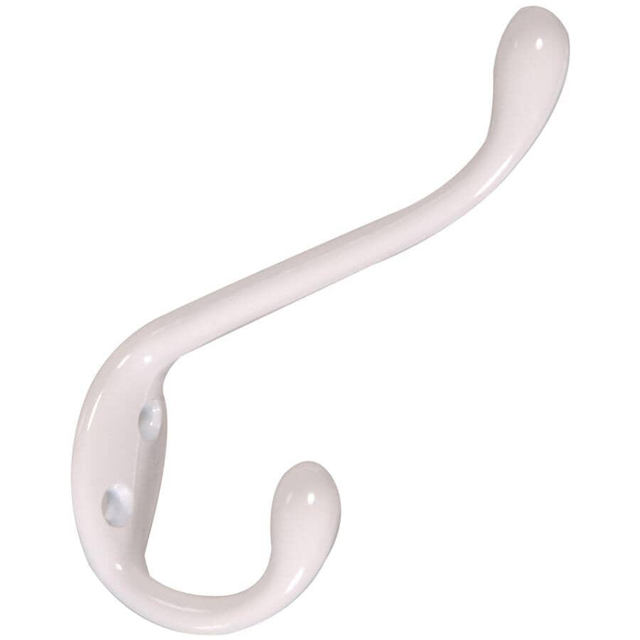 HILLMAN 5-1/2" White 2 Hook Heavy Duty Hat/Coat Hook | Home Hardware