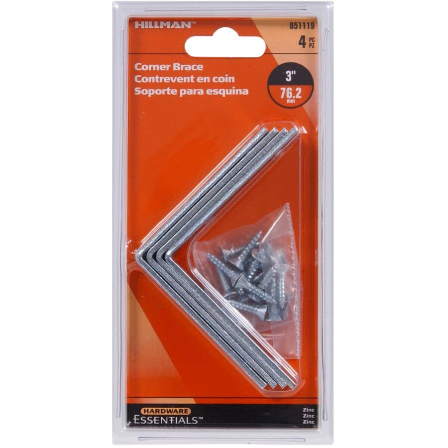 HILLMAN 4 Pack 3" Zinc Corner Braces | Home Hardware