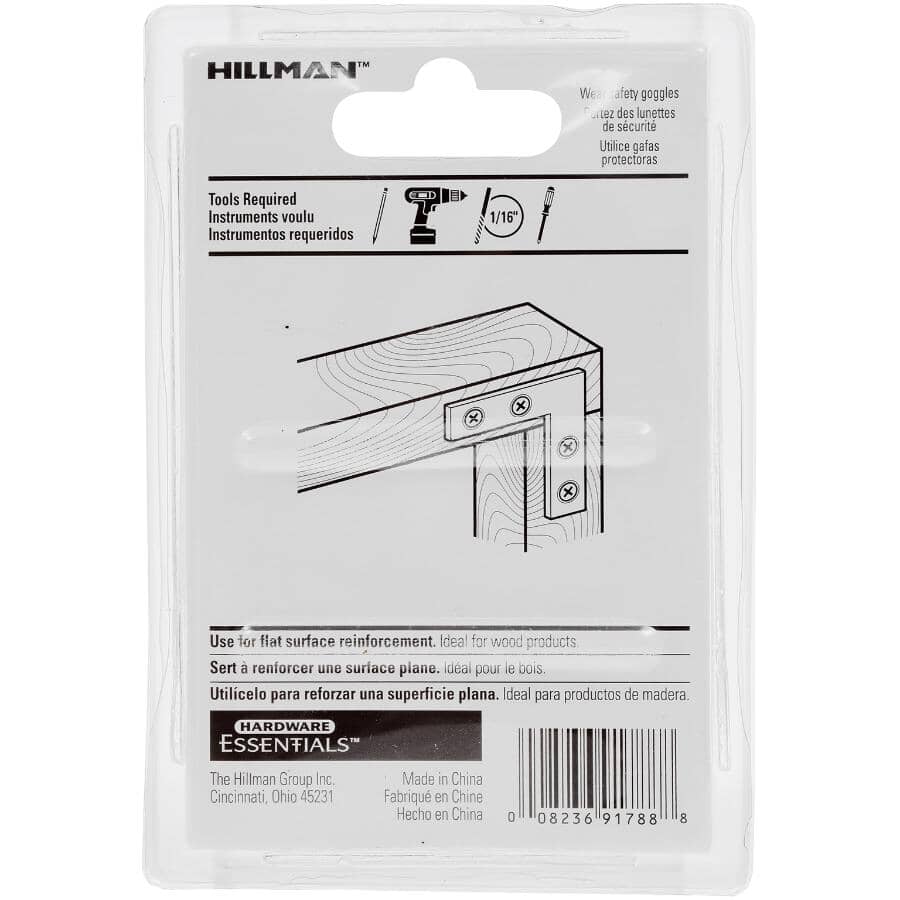 HILLMAN 4 Pack 1-1/2" Zinc Flat Corner Plates, with Screws | Home Hardware