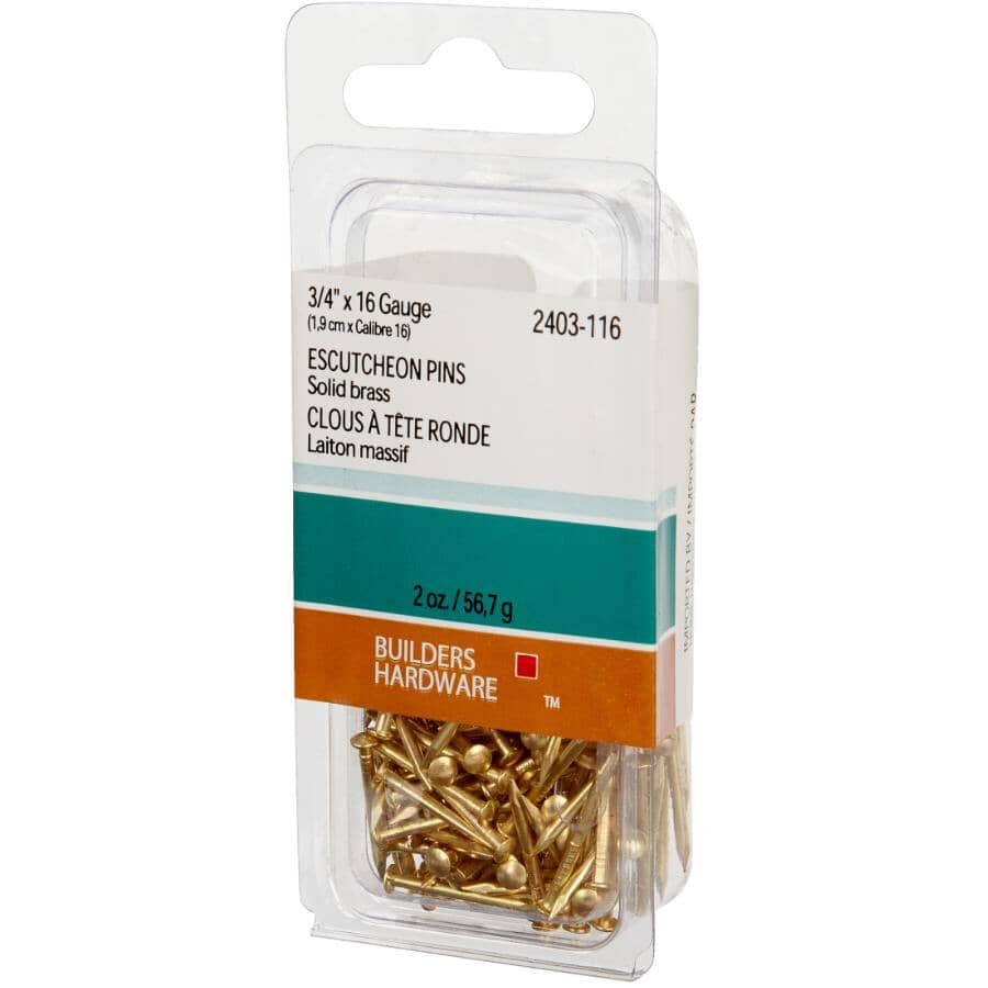 BUILDER'S HARDWARE 2 Ounce 3/4" x 16 Ga. Satin Brass Escutcheon Pins ...