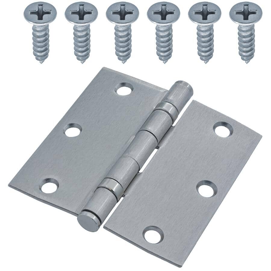 HILLMAN 3" Smooth & Silent Satin Nickel Square Butt Hinges with Screws ...