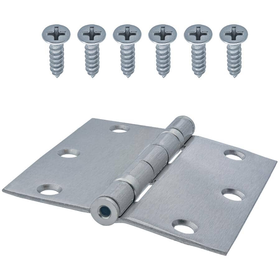 HILLMAN 3-1/2" Smooth & Silent Satin Nickel Square Butt Hinges with ...