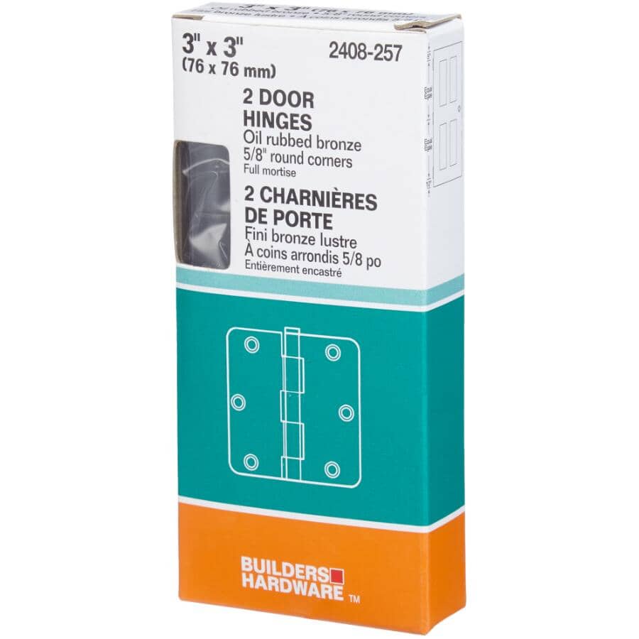 BUILDER'S HARDWARE 2 Pack 3" Oil Rubbed Bronze 5/8" Radius Butt Hinges ...