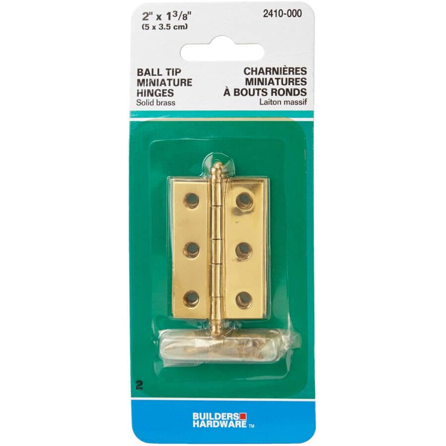 BUILDER'S HARDWARE 2 Pack 2" x 1-3/8" Brass Ball Tip Hinges | Home Hardware