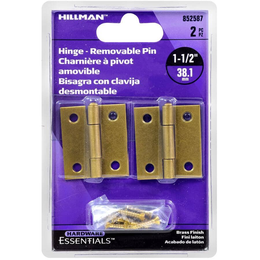 HILLMAN 2 Pack 1-1/2" Brass Loose Pin Narrow Hinges | Home Hardware