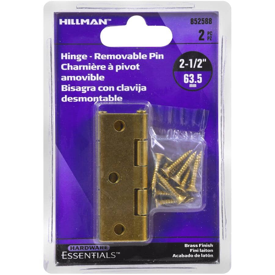 HILLMAN 2 Pack 2-1/2" Brass Loose Pin Narrow Hinges | Home Hardware