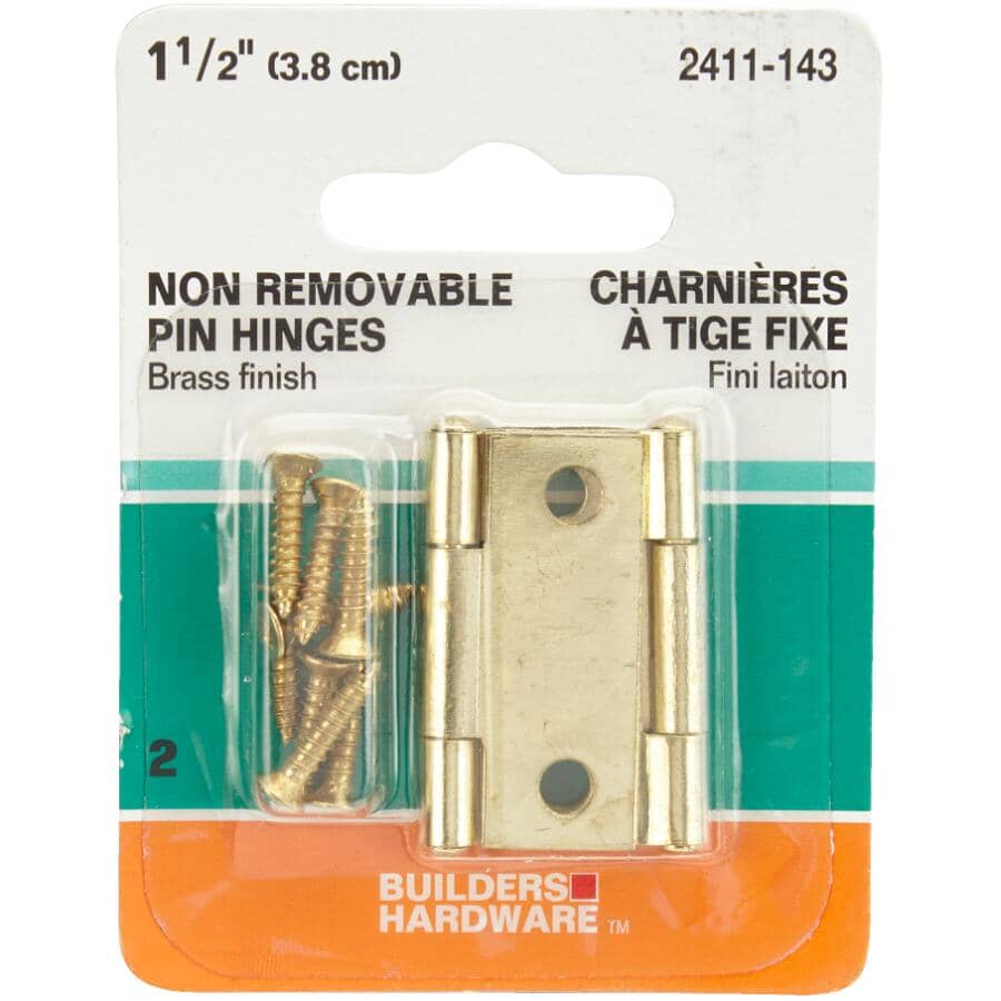 Builder'S Hardware 2 Pack 1-1/2" Brass Fixed Pin Narrow Hinges | Home ...